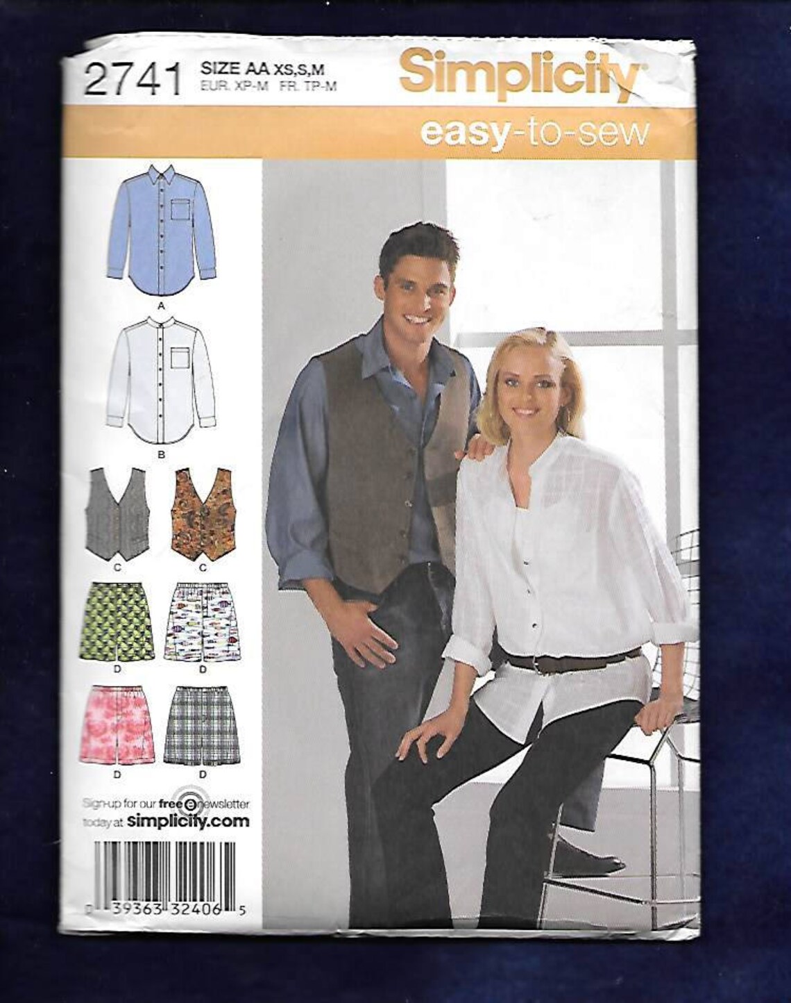 Simplicity 2741 Misses' Men's Shirt W/pointed or - Etsy