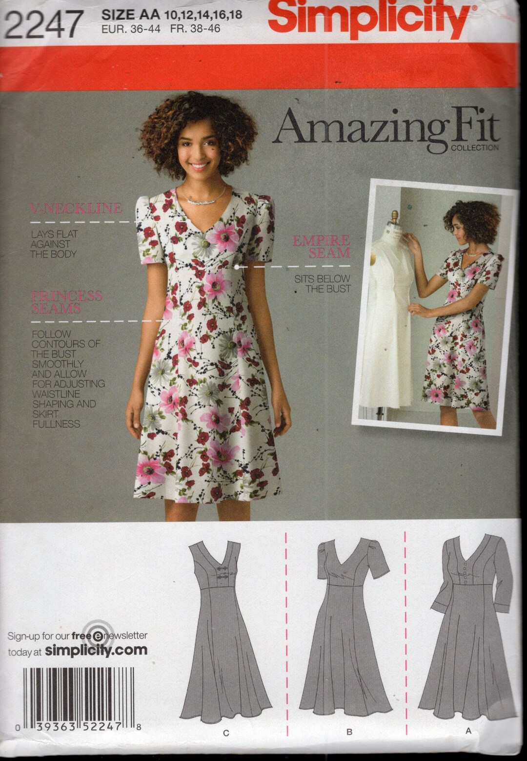 Simplicity 2247 Misses' Figure Flattering Dress, Has V Neckline ...