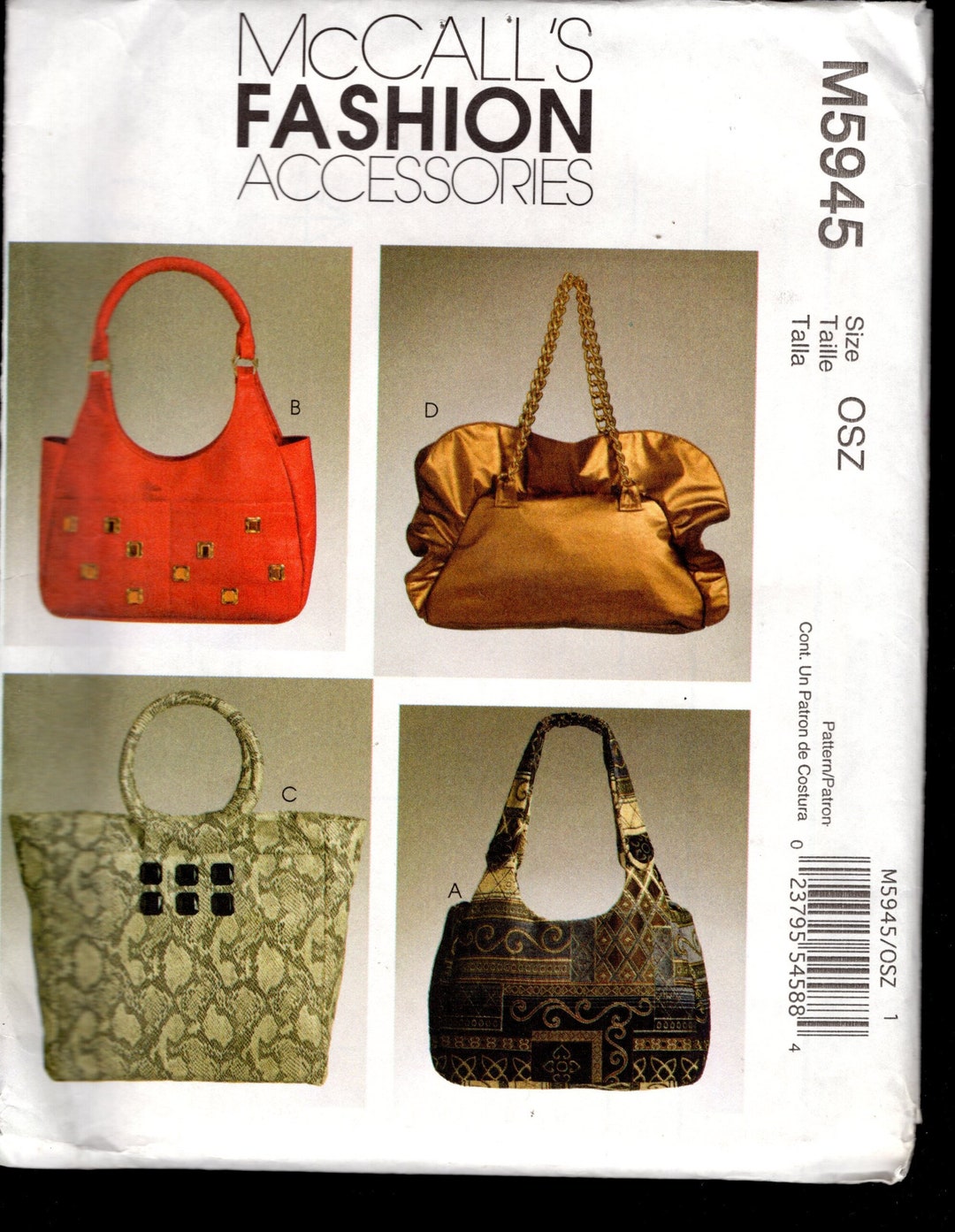 Mccall's 5945 Ladies Set of Purses, Totes, Handbags, Shoulder Bags ...