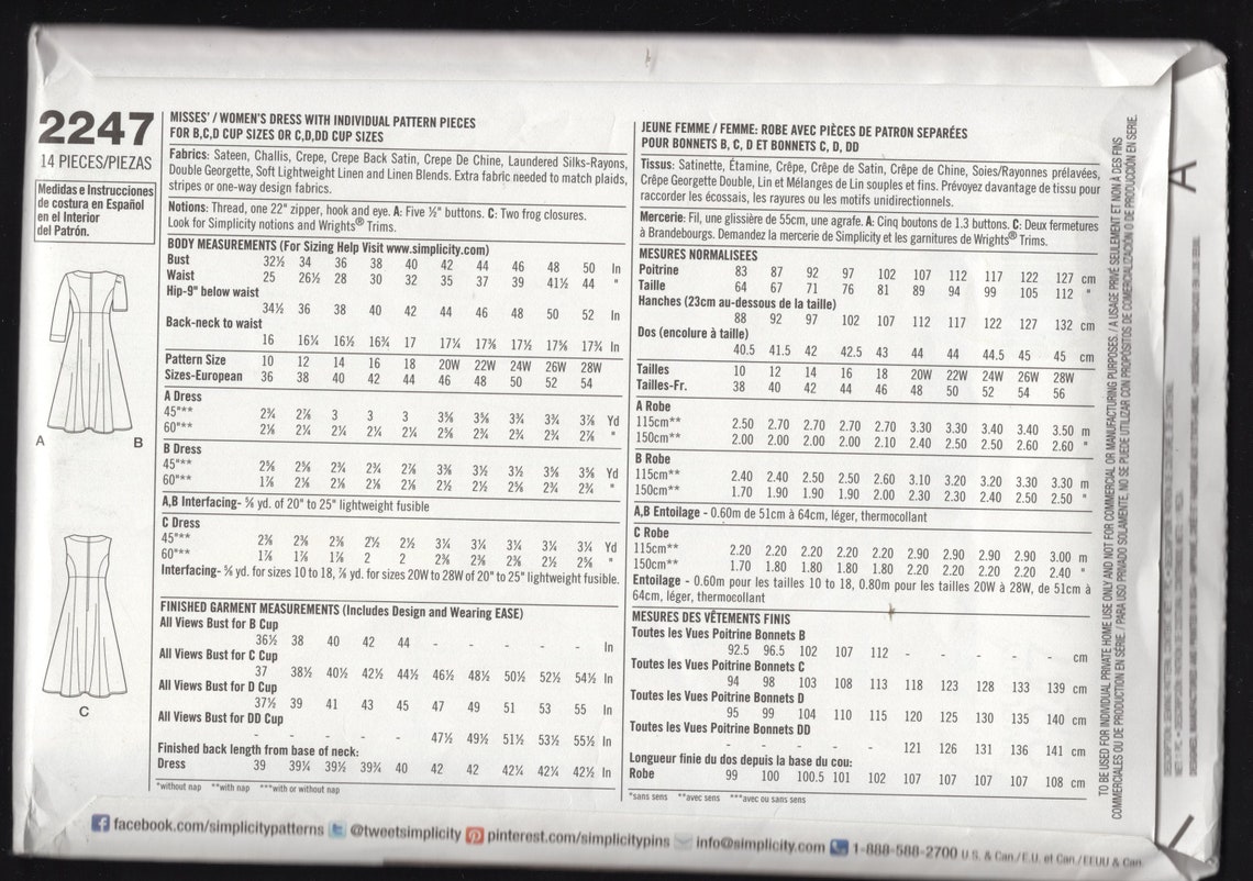 Simplicity 2247 Misses' Figure Flattering Dress Has V - Etsy