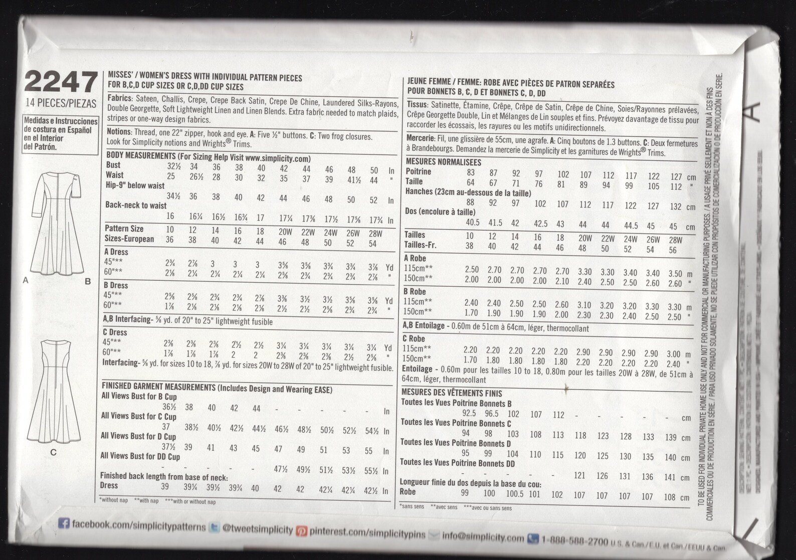 Simplicity 2247 Misses' Figure Flattering Dress Has V - Etsy