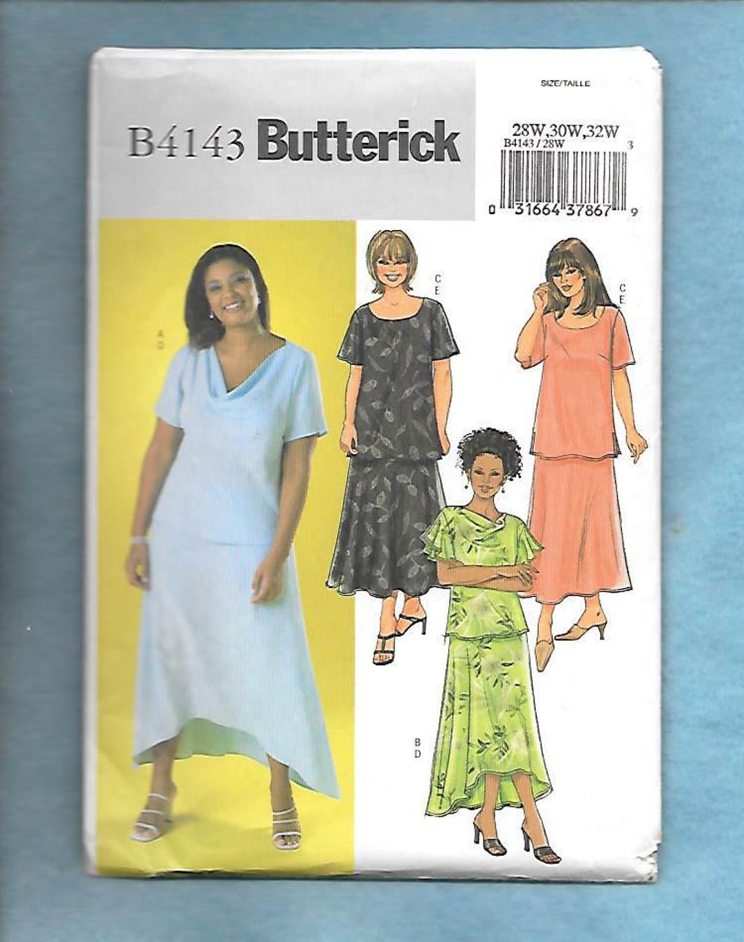 Butterick 4143 Women's Top & Skirt, W/ Cowl, or Scoop Neck, Short ...