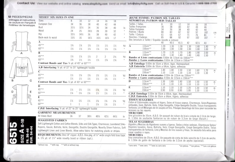 New Look 6515 Misses' Tops, Are Sleeveless, Fluted Capped, 3/4 Length ...