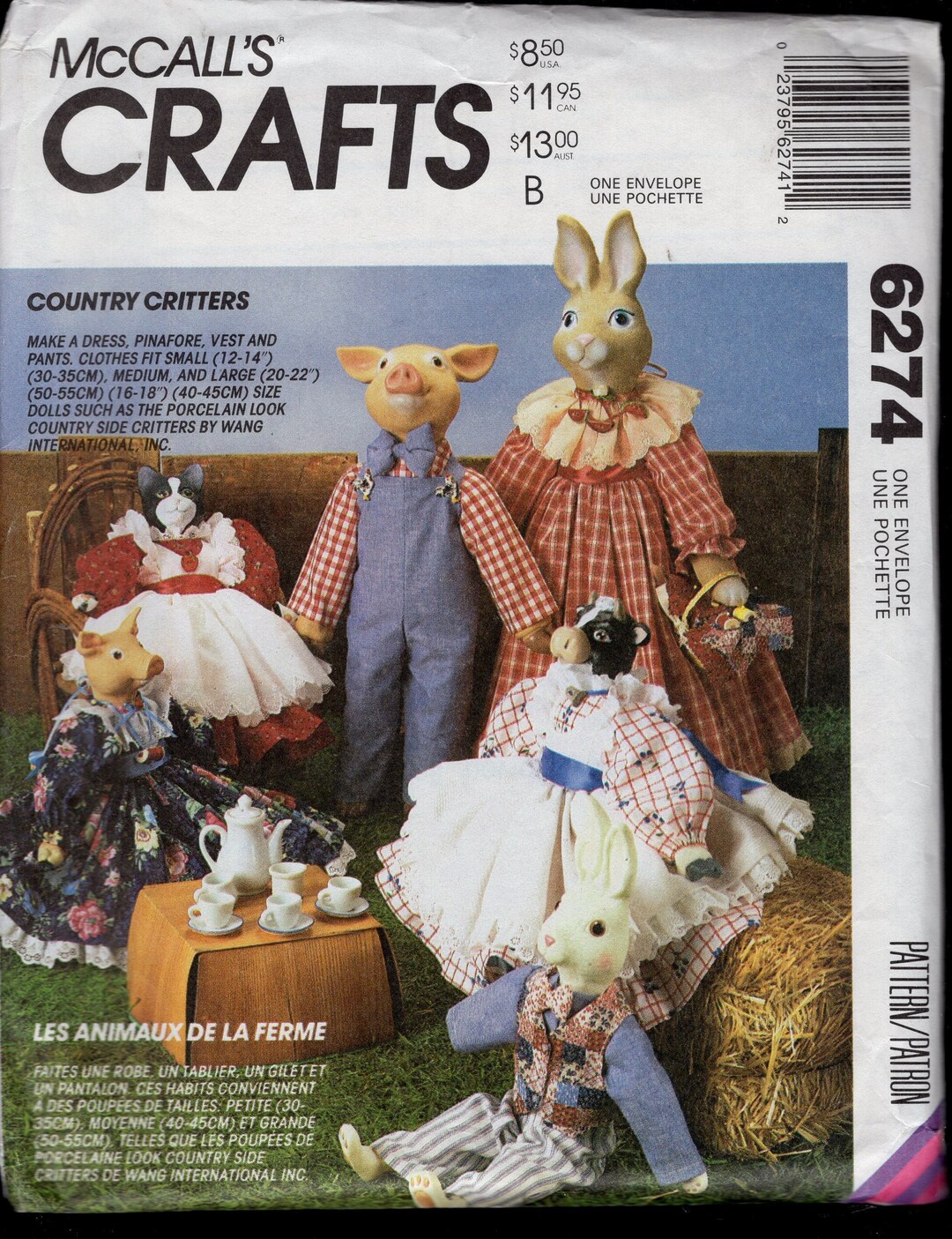Mccall's 6274 Country Critters Farm Prairie Doll Outfits, Overalls ...