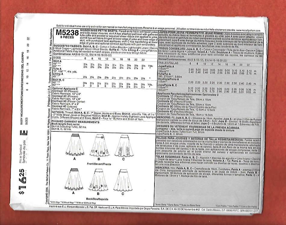 Mccall's 5238 Misses' Folkloric Skirt, Full Skirt With Waistband and ...