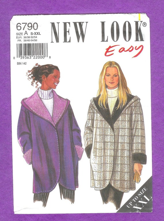New Look 6790 Wrap Coat With Large Hood Rolled Cuffs Sizes S - Etsy