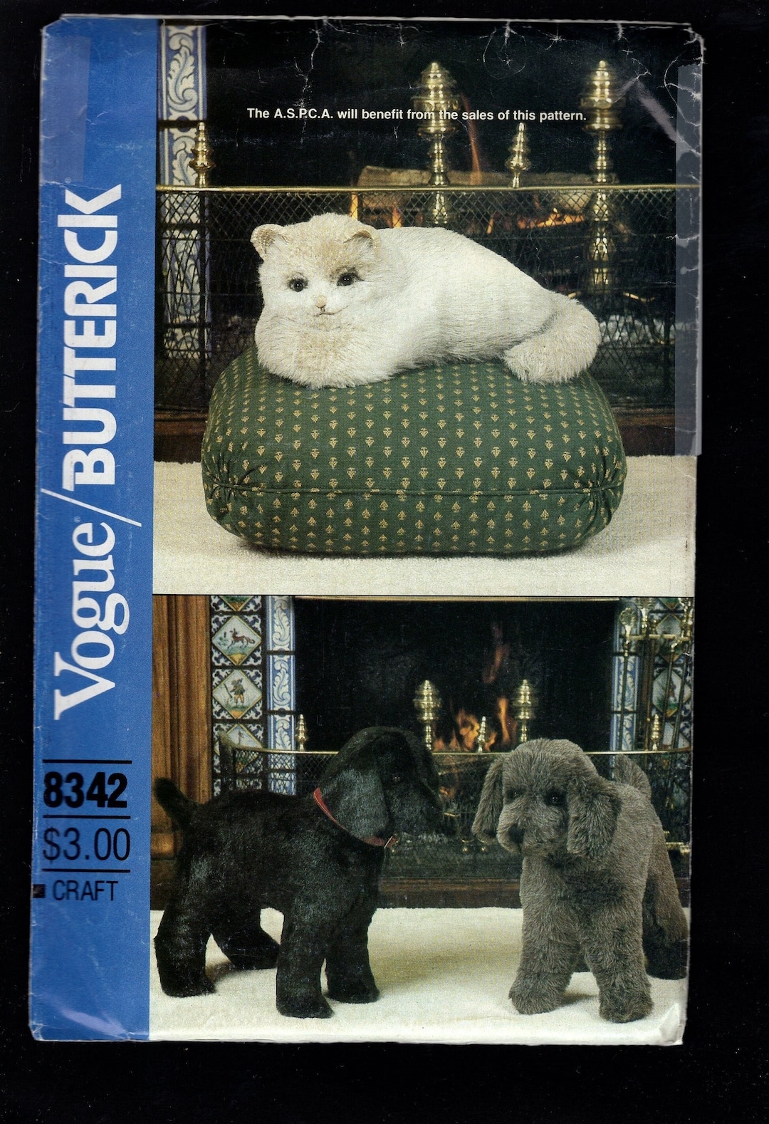 Vogue 8342 Plush Stand up Puppy Dog, and Curled up Kitty Cat, UNCUT or ...