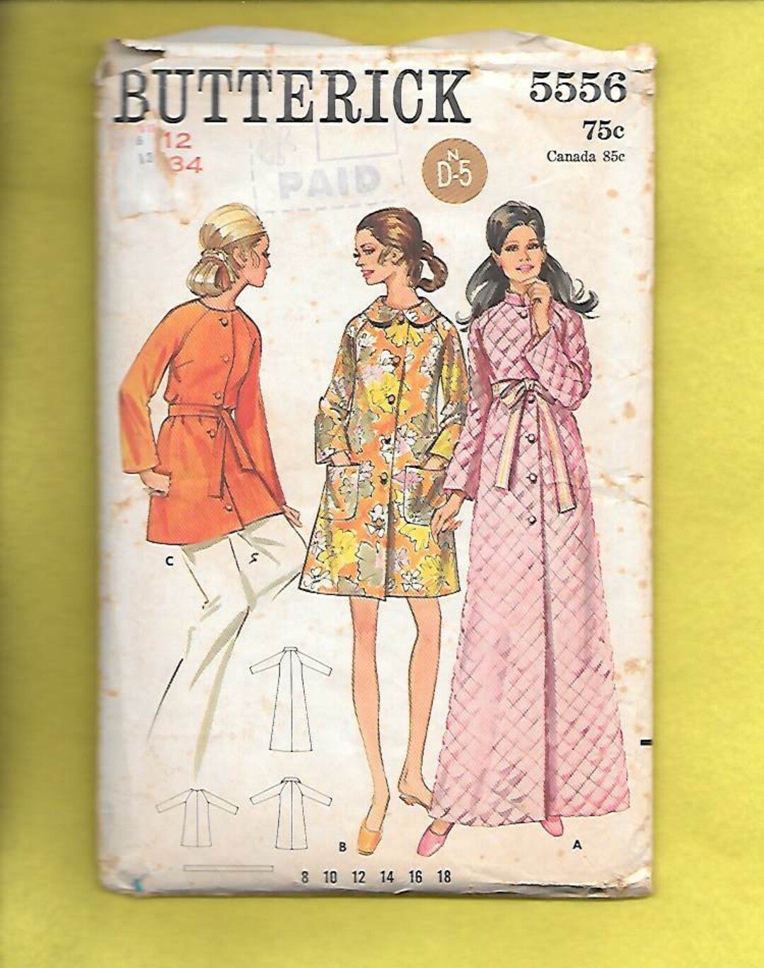 Mod 60's Butterick 5556 Misses Multi Length Robes, Button Front, With ...