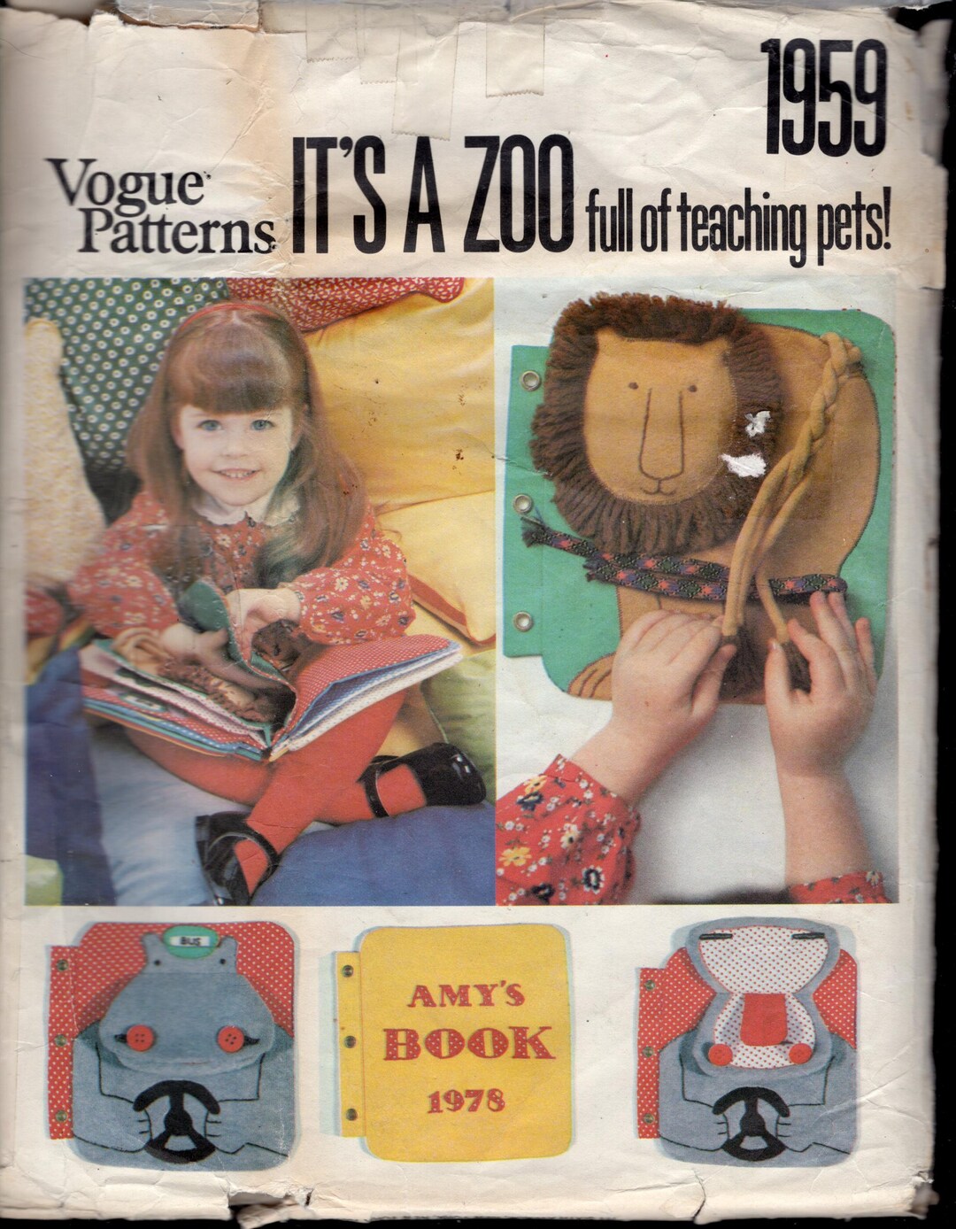 Vogue 1959 Vintage 70's IT'S A ZOO Full of Teaching Pets!, Soft Fabric ...