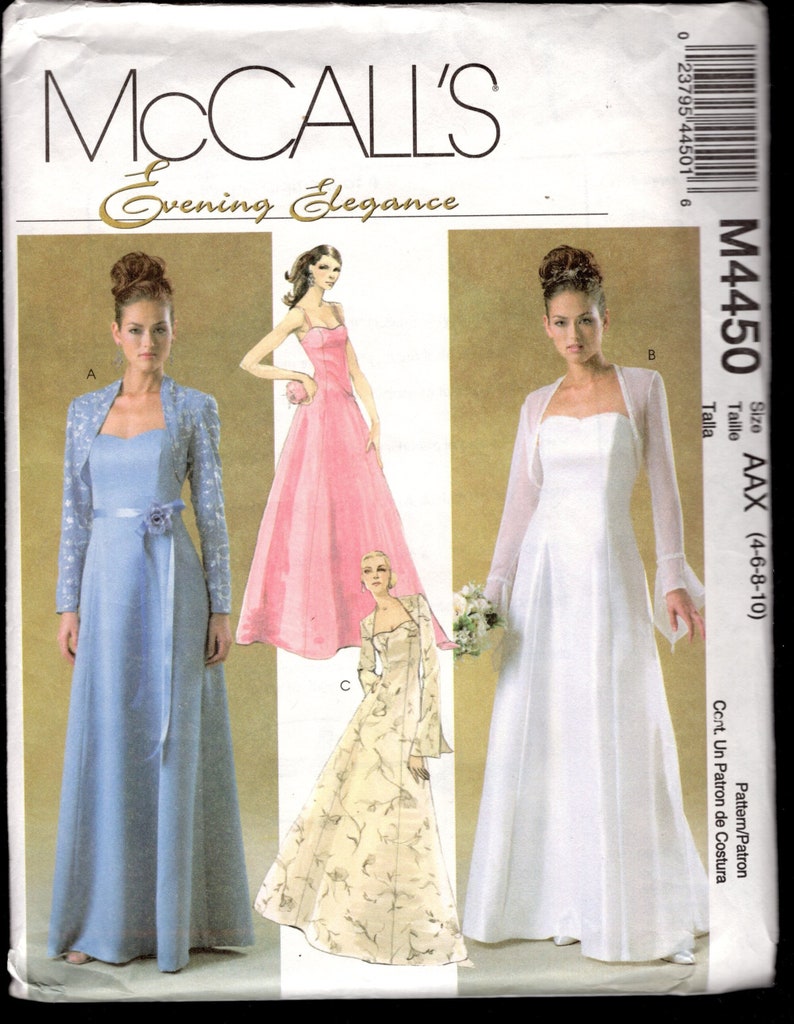 Mccall's 4450 Misses' Strapless or Strapped Long Evening Gown W ...
