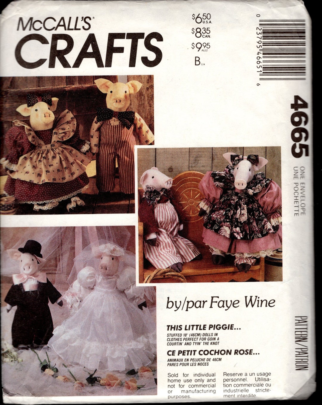 Mccall's 4665 Little Piggie Stuffed 18 Inch Dolls, With a Bride and ...