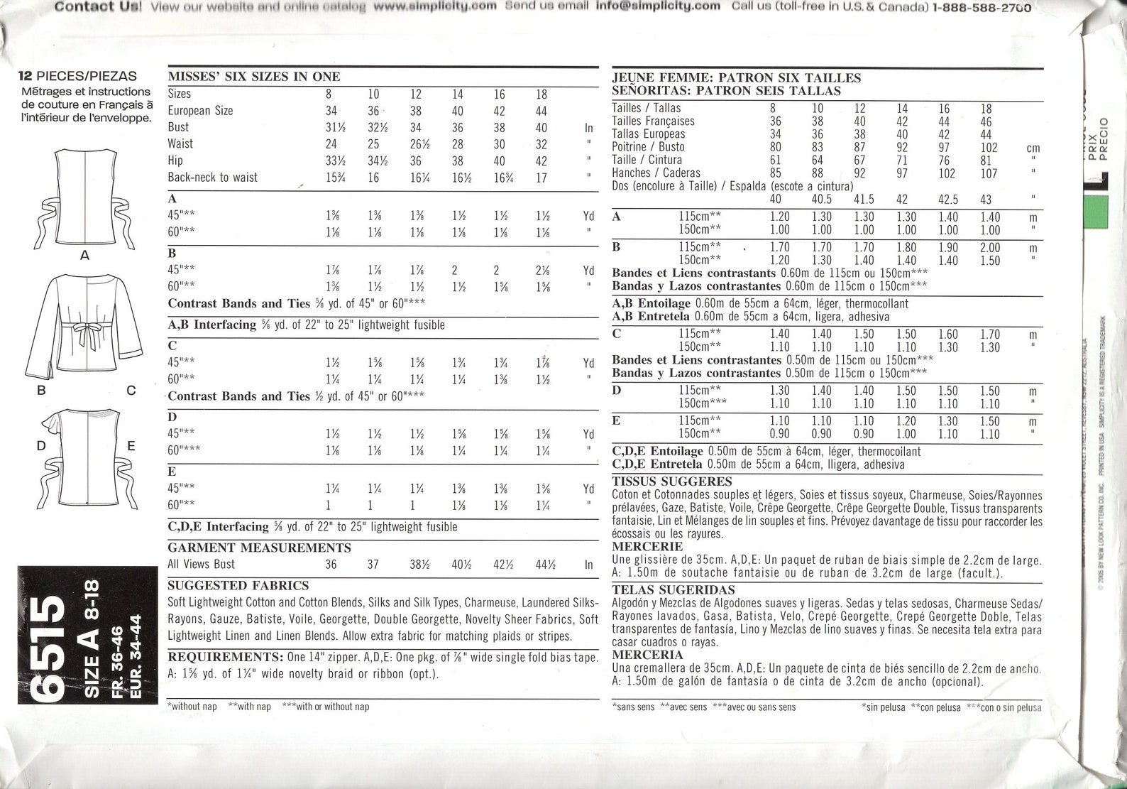 New Look 6515 Misses' Tops, Are Sleeveless, Fluted Capped, 3/4 Length ...