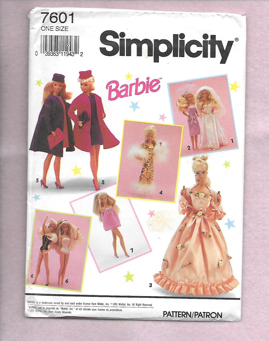 Simplicity 7601 Fashion Doll, Barbie Wardrobe, W/ Wedding & Evening ...