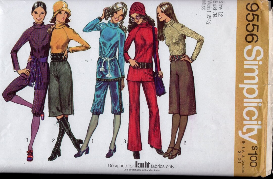 Simplicity 9556 Misses' Hip 70's Goucho Pants, Knickers, Straight ...