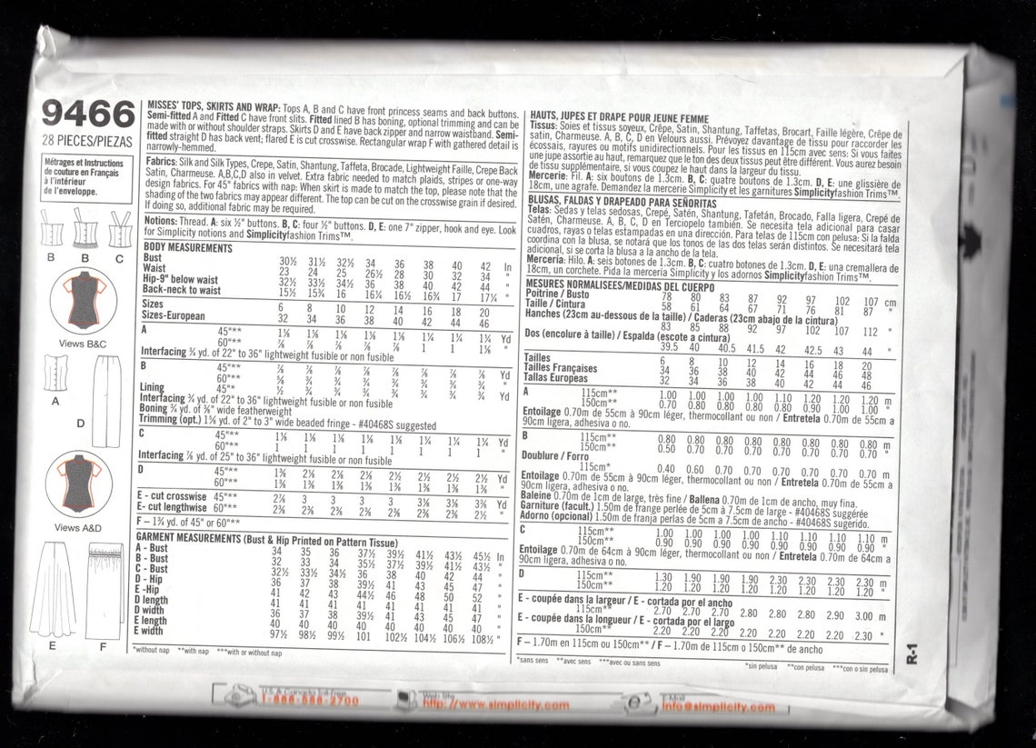 Simplicity 9466 Evening Tops, Skirts and Wrap, Straight or Flared ...