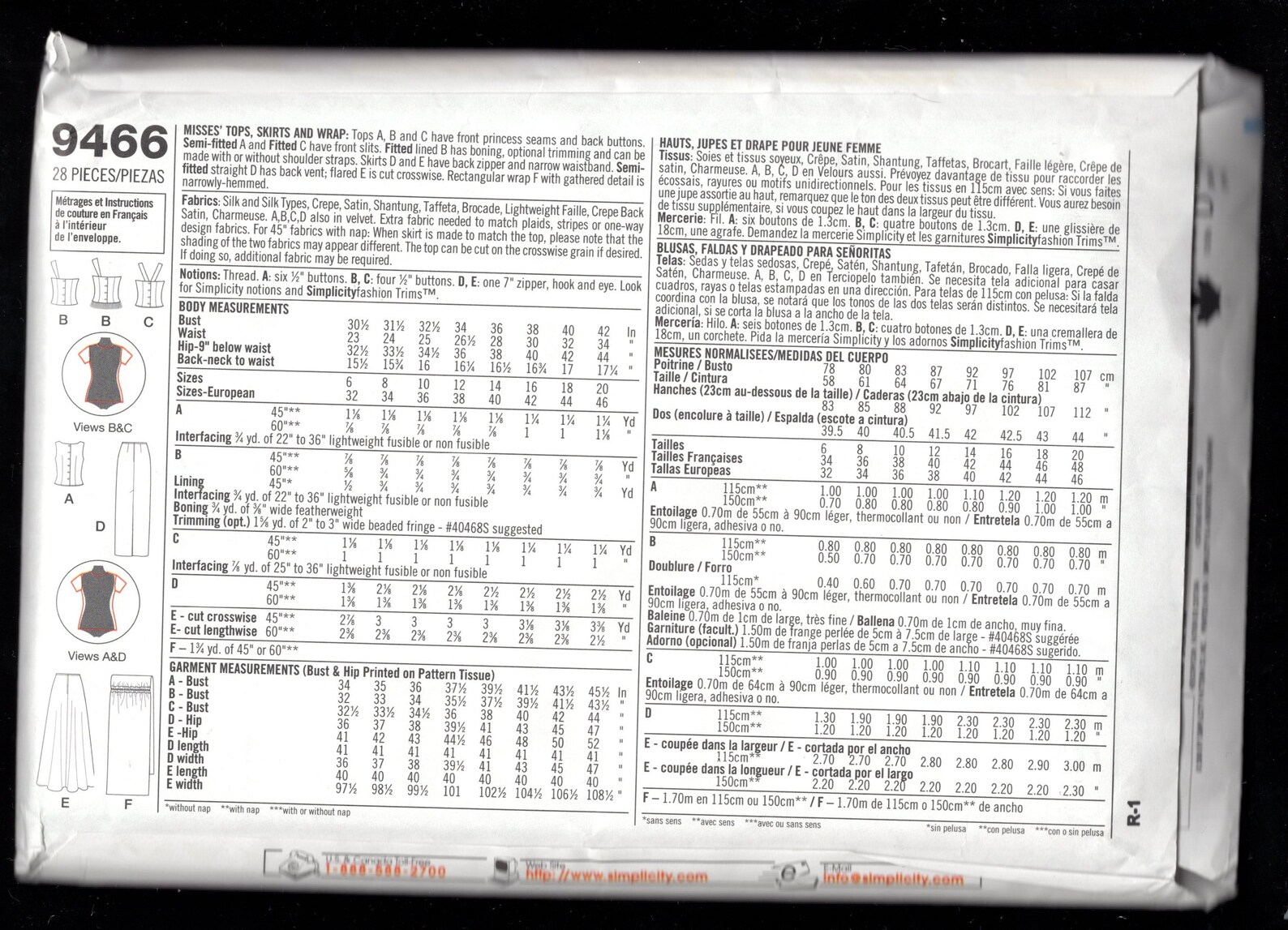 Simplicity 9466 Evening Tops, Skirts and Wrap, Straight or Flared ...