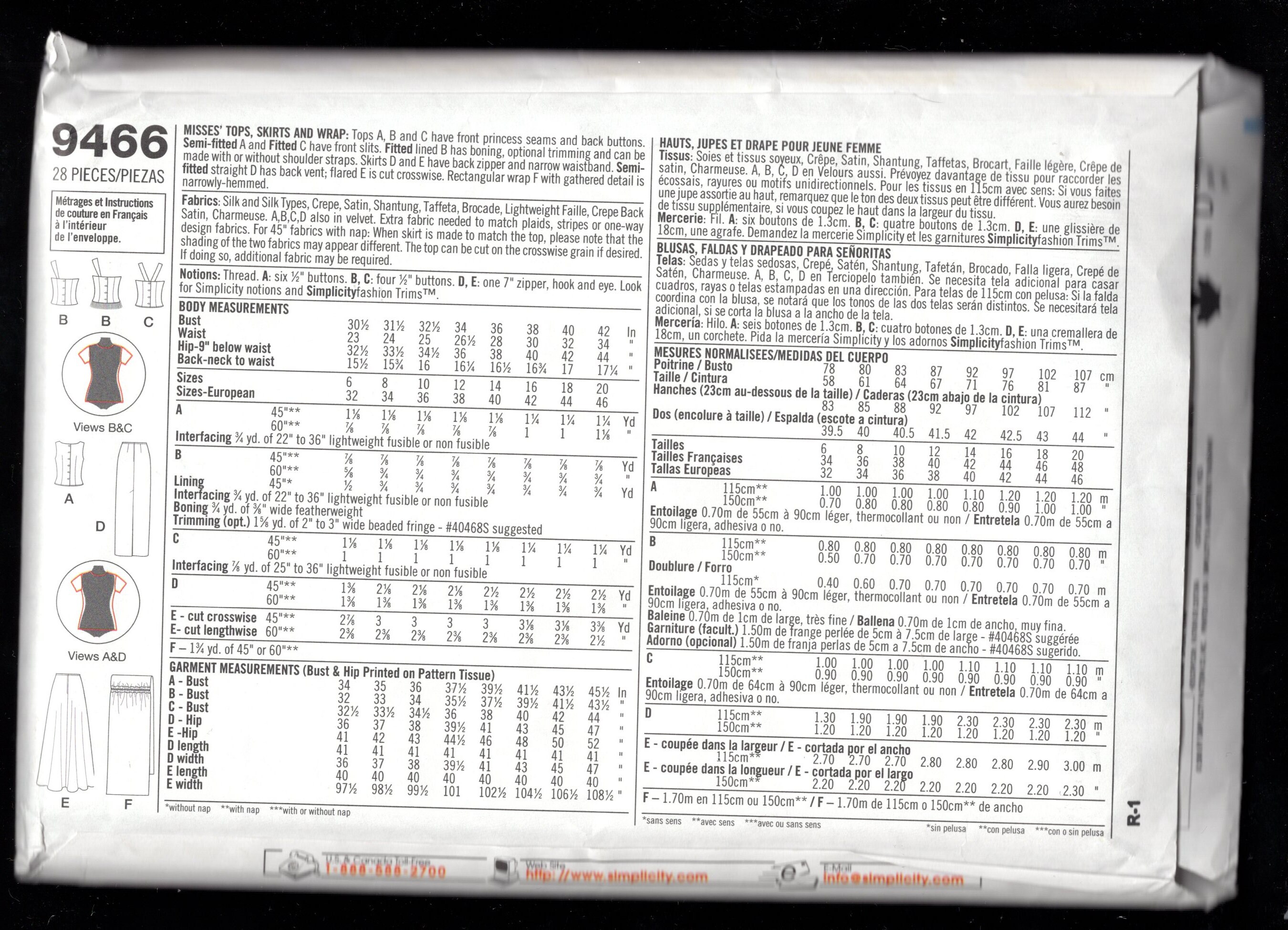 Simplicity 9466 Evening Tops, Skirts and Wrap, Straight or Flared ...