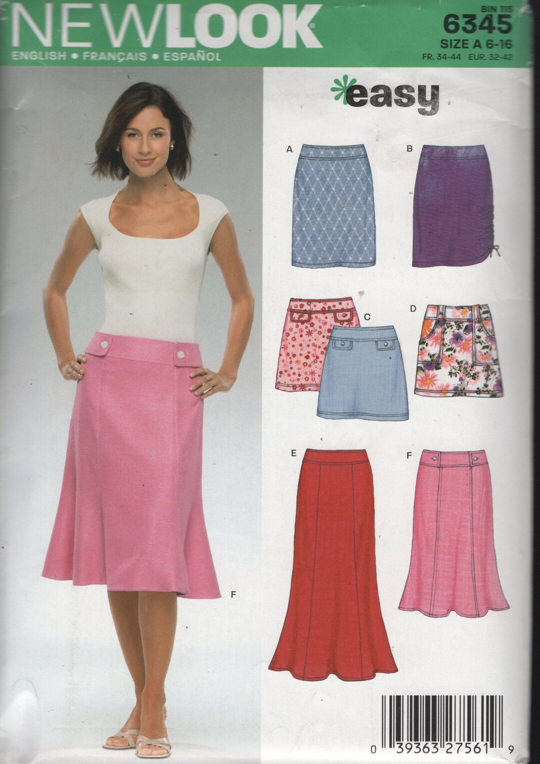 New Look 6345 Misses' Set of Skirts, Mini, Midi, Knee Length, Straight ...