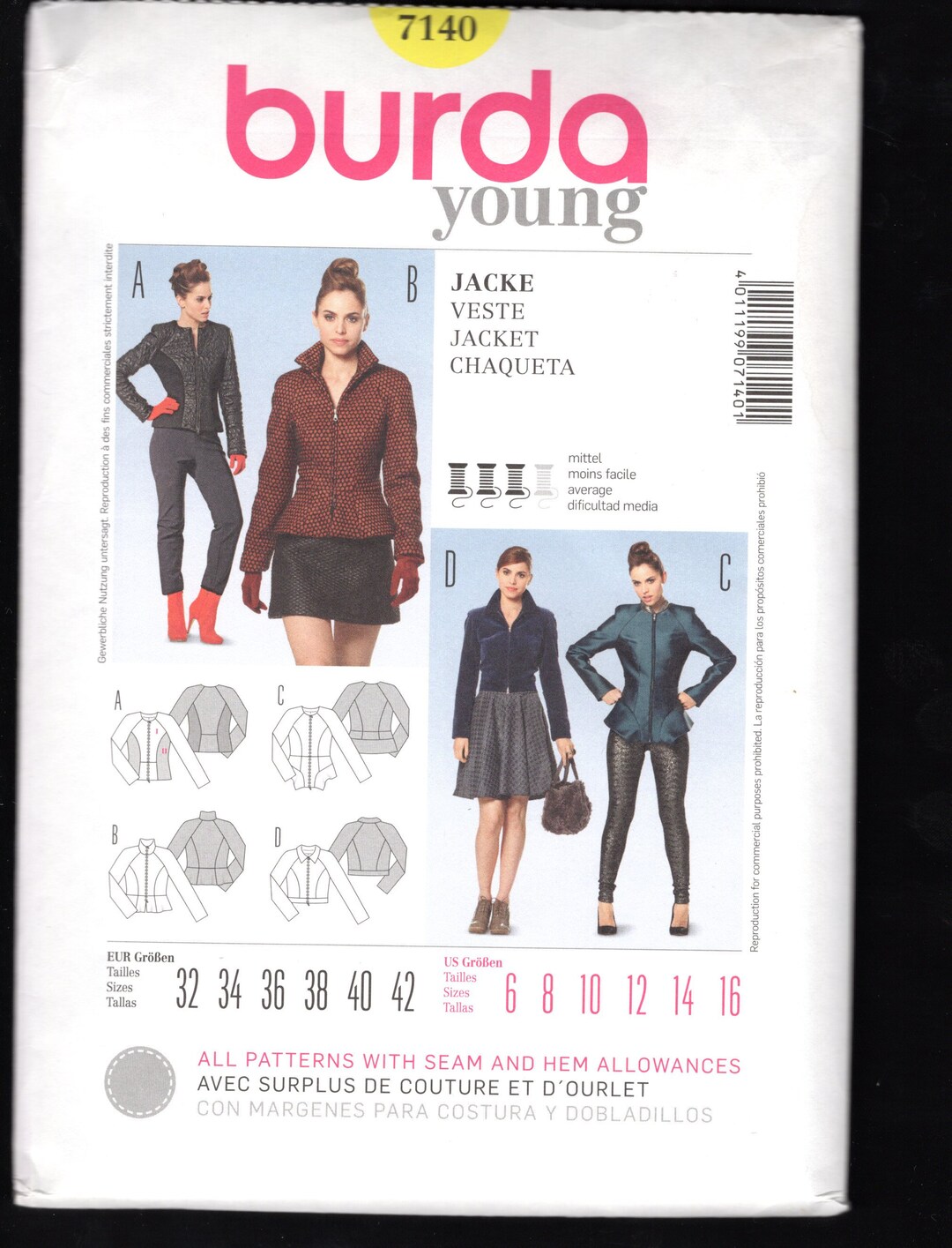 Burda 7140 Avant Garde Zip Front Fitted Jacket, With Princess Seams, at ...