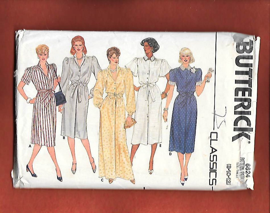 Retro 80's Butterick 6624 Misses' Shirt Dress With Straight Skirt ...
