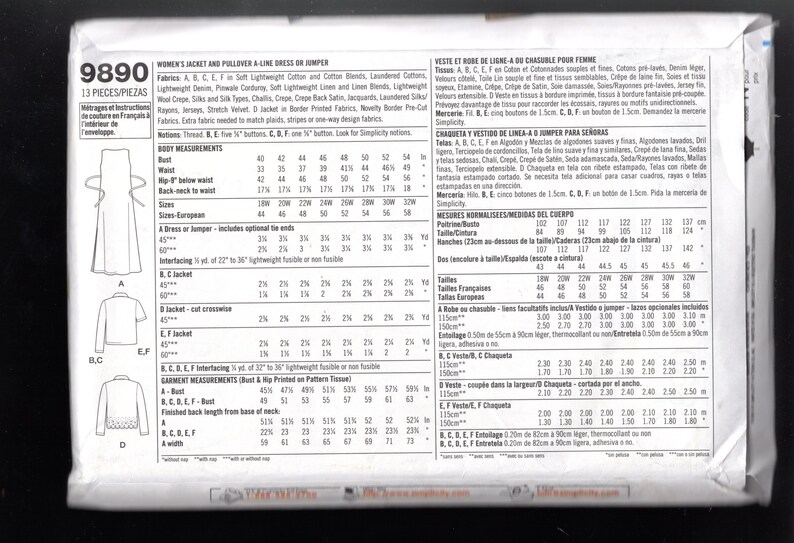 Simplicity 9890 Women's Empire Waist Sleeveless A-line - Etsy