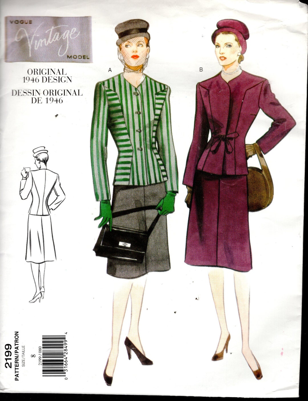 Vogue 2199 Reprint From 1946 Misses' Princess Seamed Jacket With Button ...