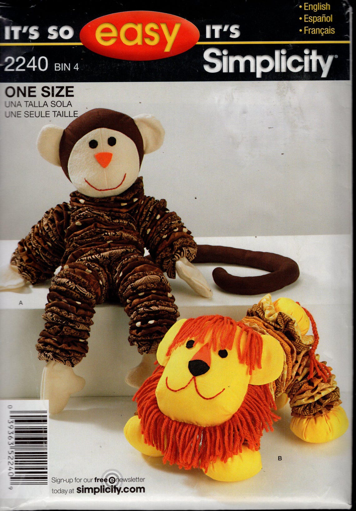 Simplicity 2240 Yo Yo Monkey, and Lion Soft Toy for Baby, Toddler ...