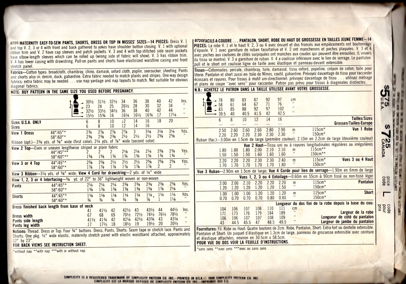 Retro 80's Simplicity 8720 Misses' baby Bump Maternity Dress or Tunic ...