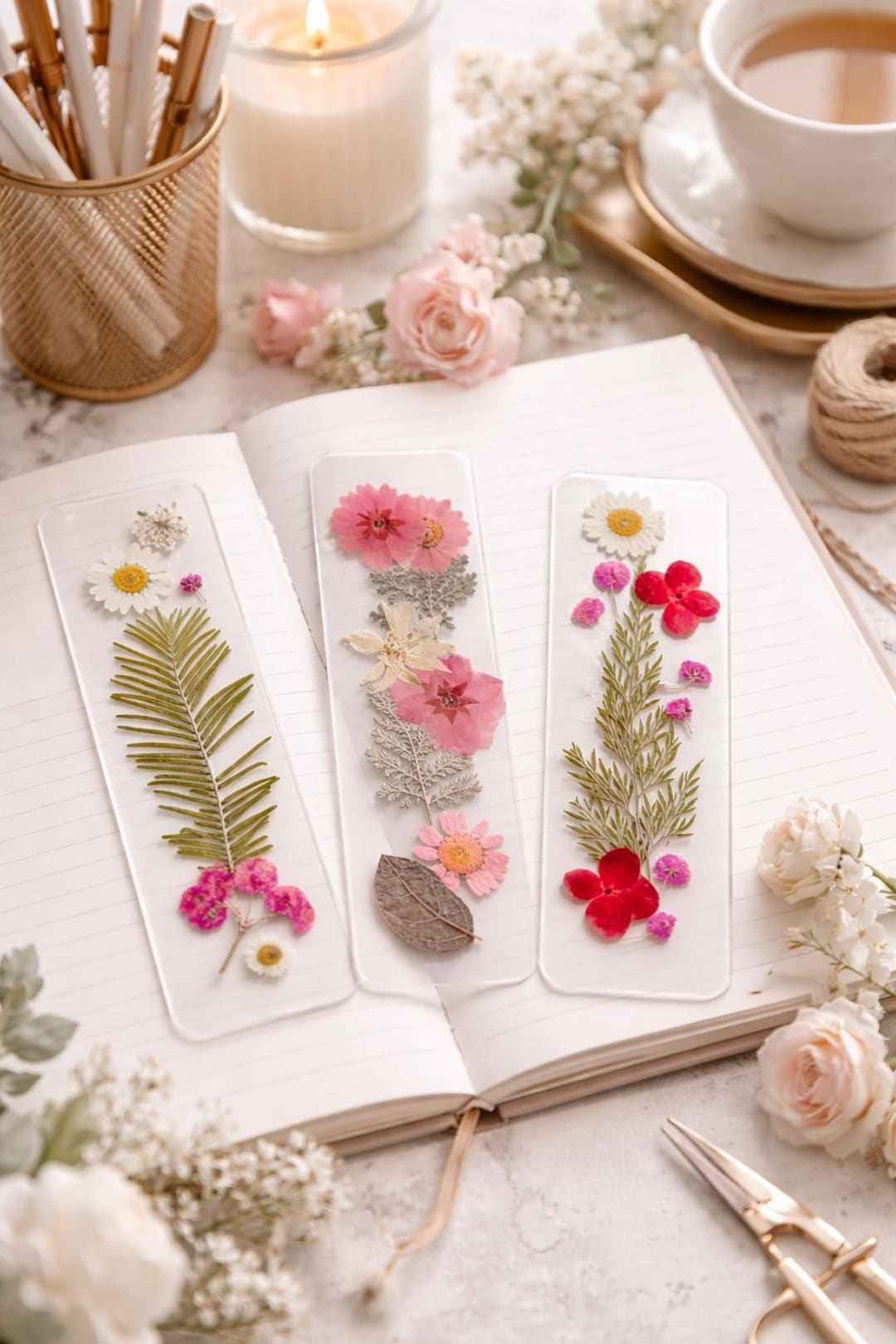 Laminated Pressed Flower Bookmark – 2x7 Clear Botanical Bookmark – Gift ...