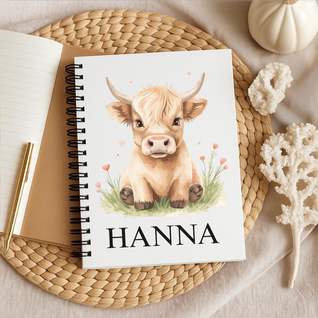 Personalized Highland Cow Notebook, Custom Name A5 Journal - Etsy