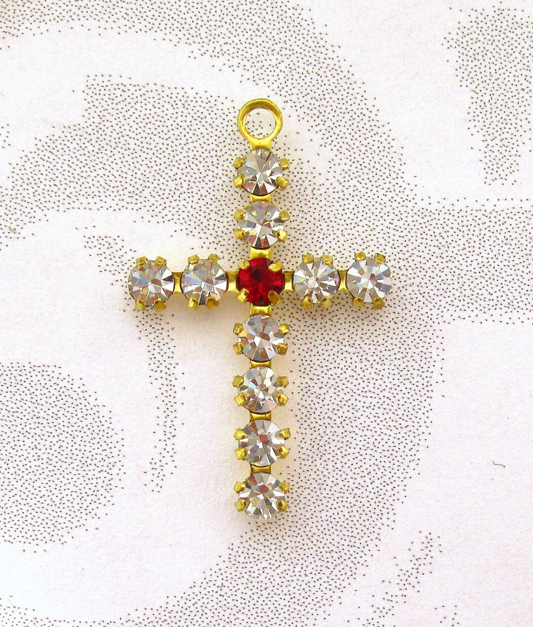 5 Crystal and Ruby Swarovski Crystal Cross Charm Crosses Prong Set ...