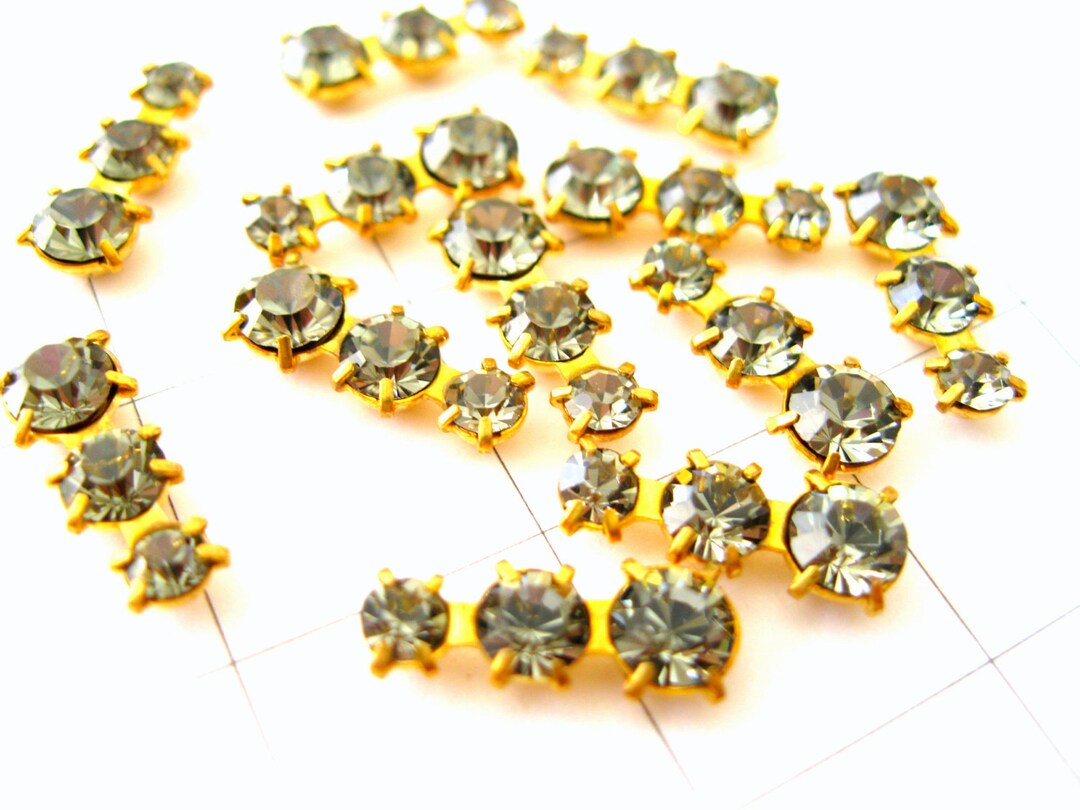 15 Black Diamond Swarovski Crystal Findings 3 Stone Prong Set Graduated ...