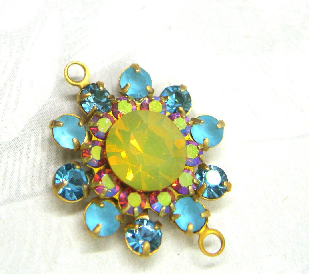 2 Aquamarine, Sunshine Delight, Hyacinth AB Swarovski Crystal Cluster ...