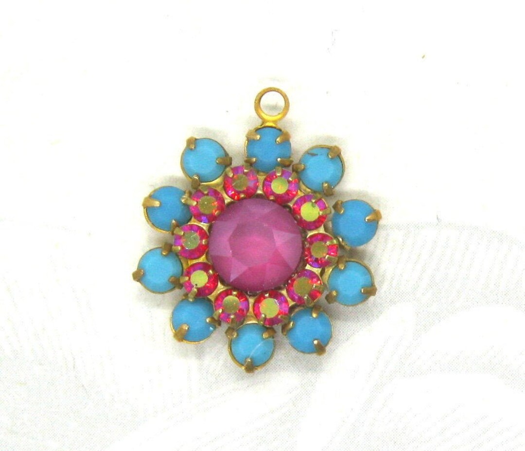 2 Turquoise, Hyacinth AB and Peony Swarovski Crystals Clusters ...