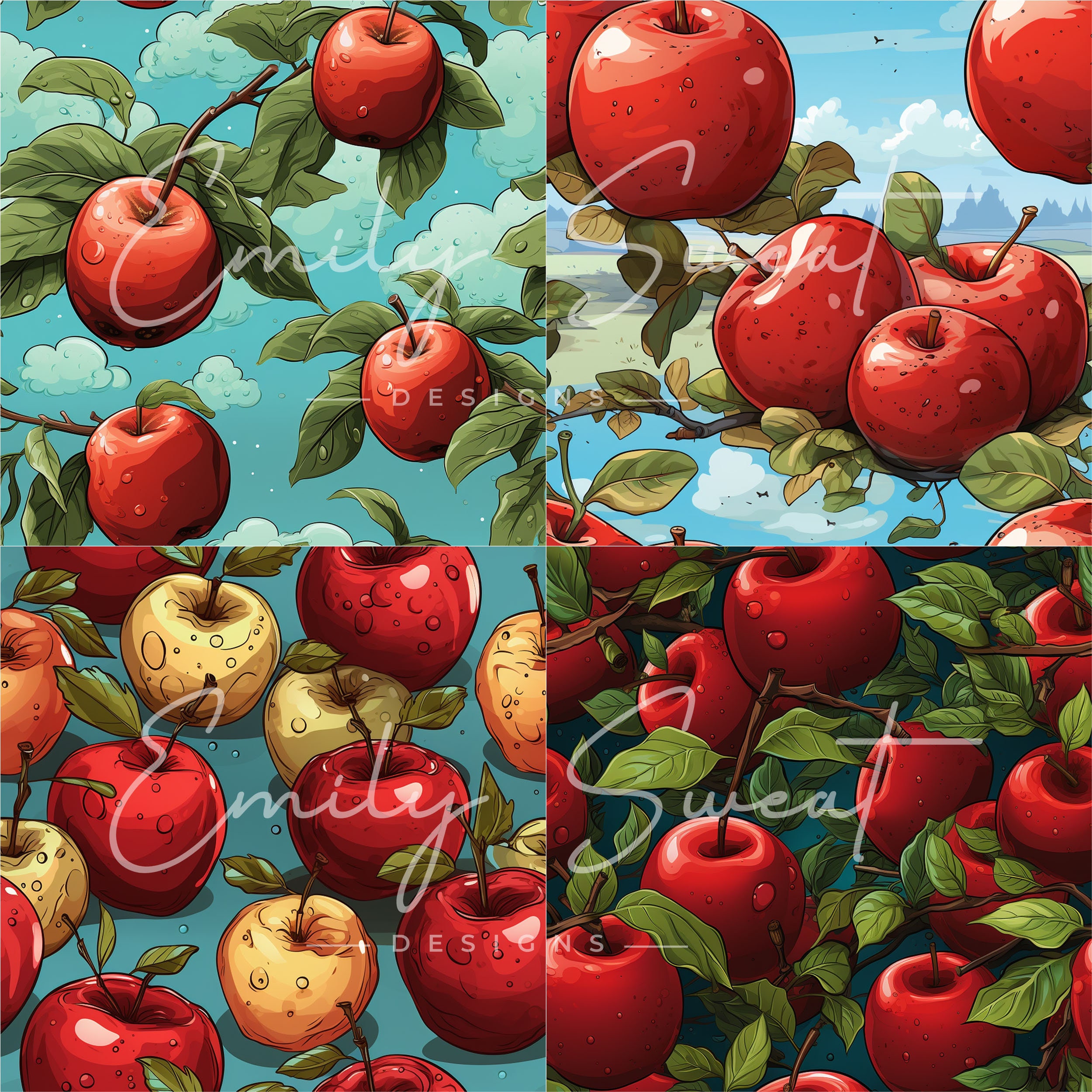 Apples Volume 1 Digital Paper - 8 Seamless Patterns - Instant Download ...