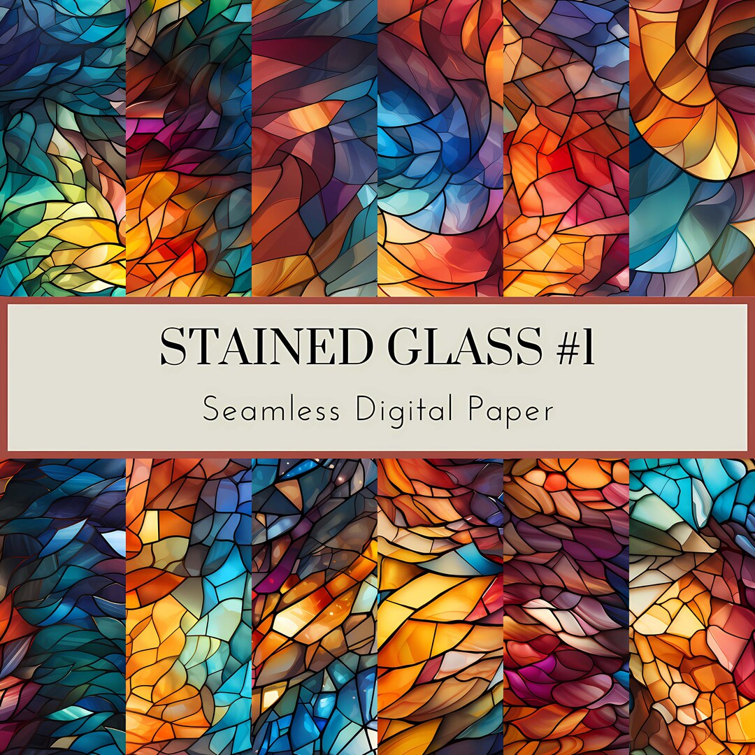 Stained Glass Digital Paper Pack, 12 Seamless Patterns, Commercial ...