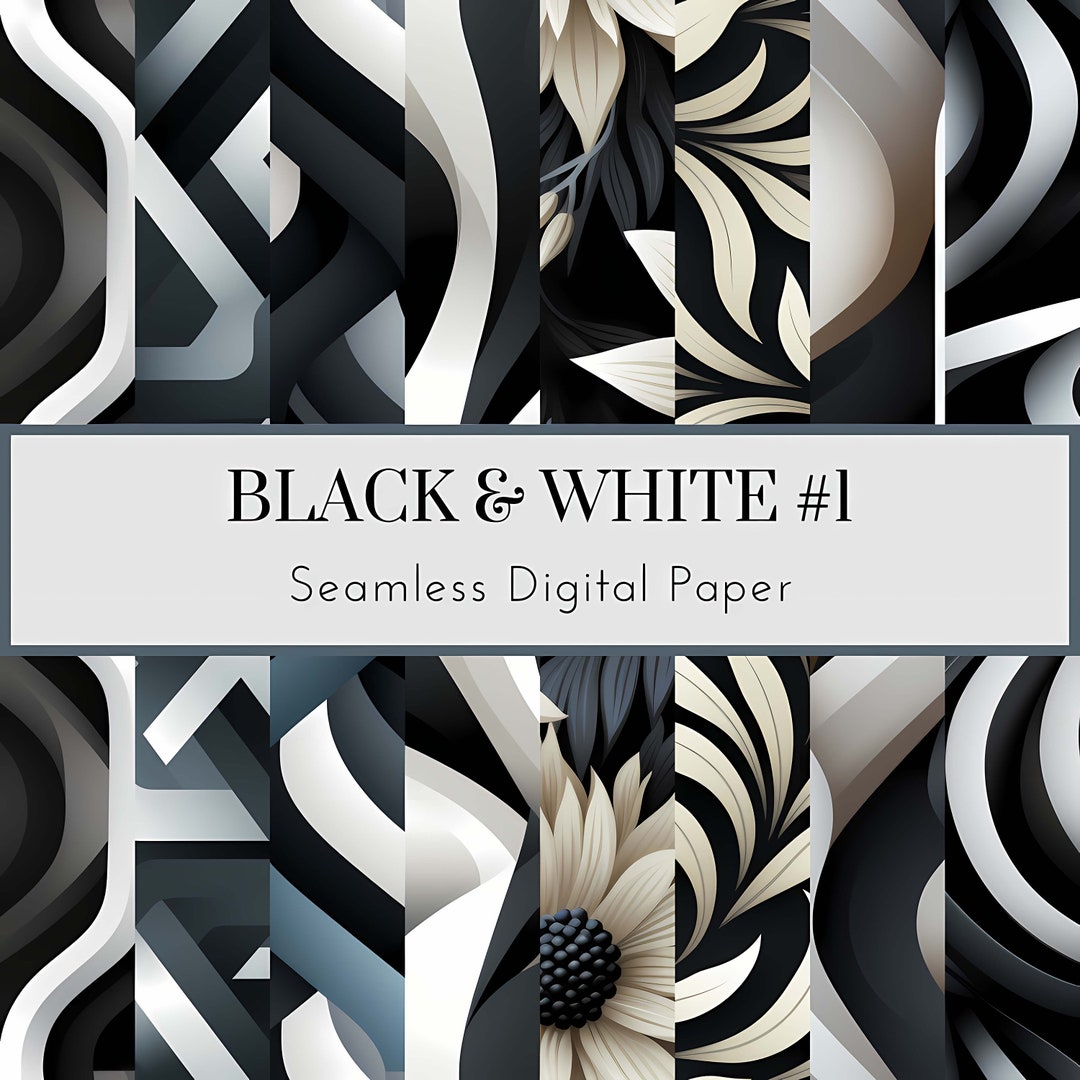 Black & White Digital Paper Pack 8 Seamless Patterns - Etsy UK