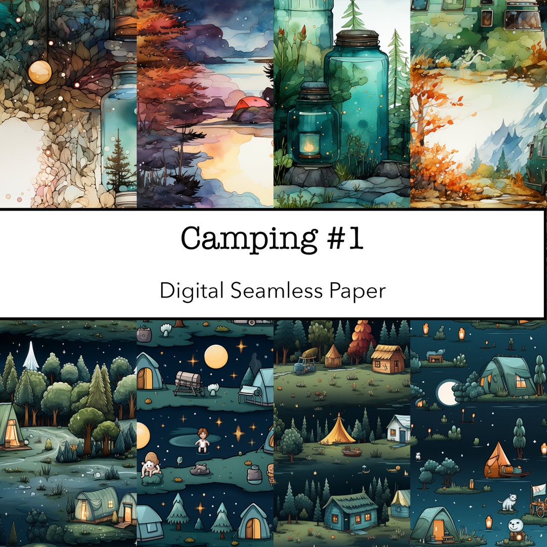 Camping #1 Digital Paper - 8 Seamless Patterns - Instant Download ...