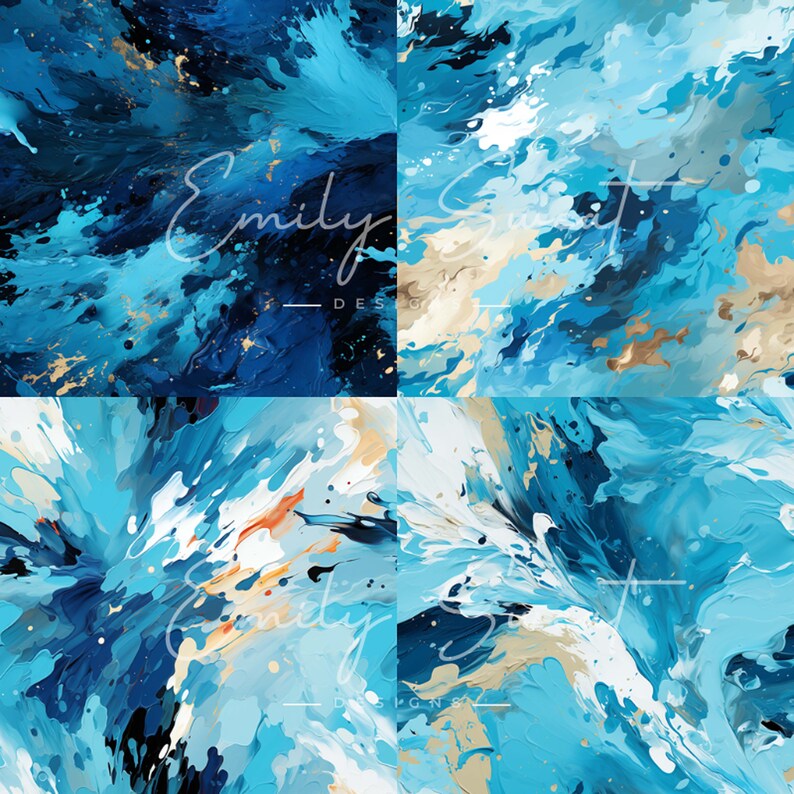 Blue Paint Splotches Digital Paper Pack, 8 Seamless Patterns ...