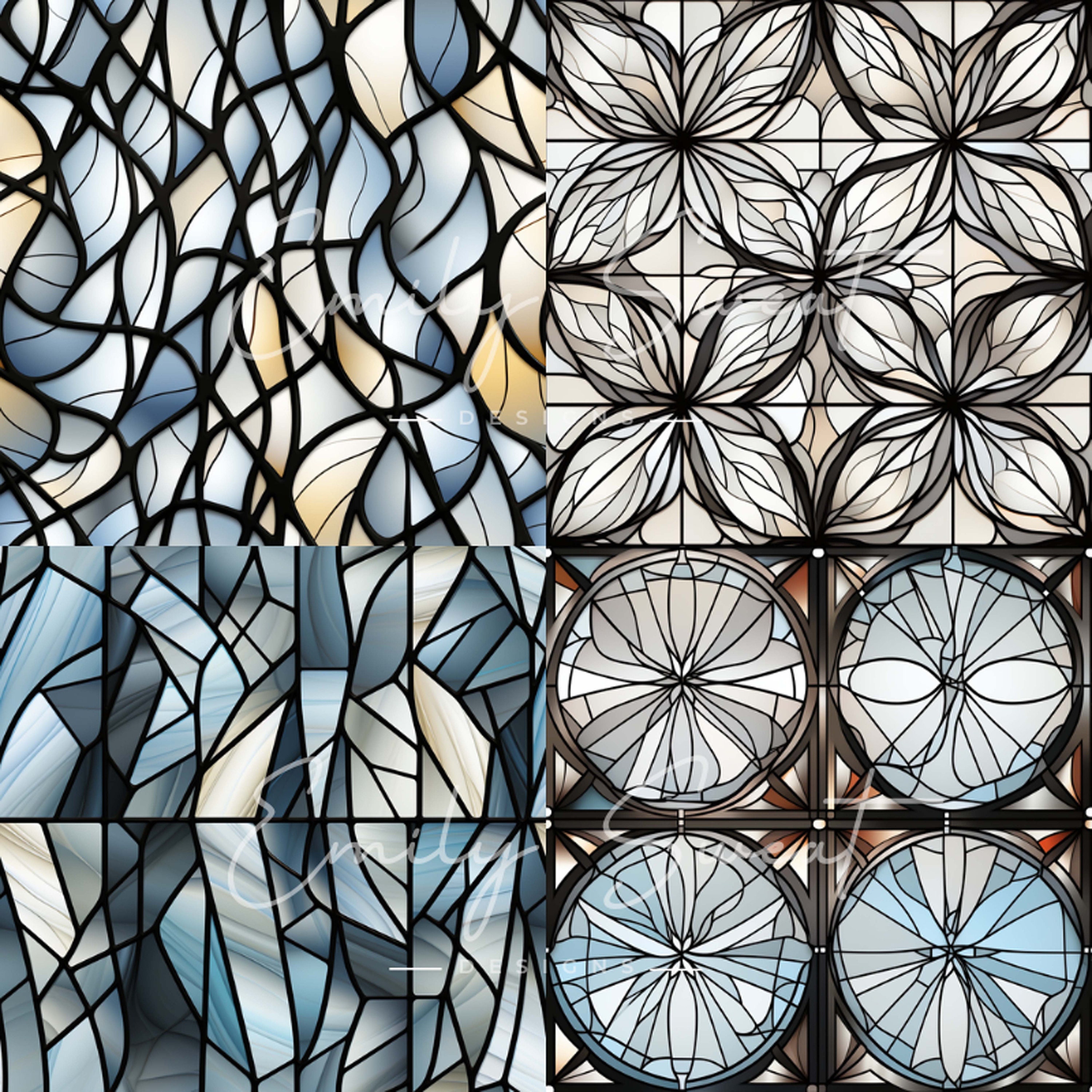 Black & White Stained Glass Digital Paper 8 Seamless - Etsy
