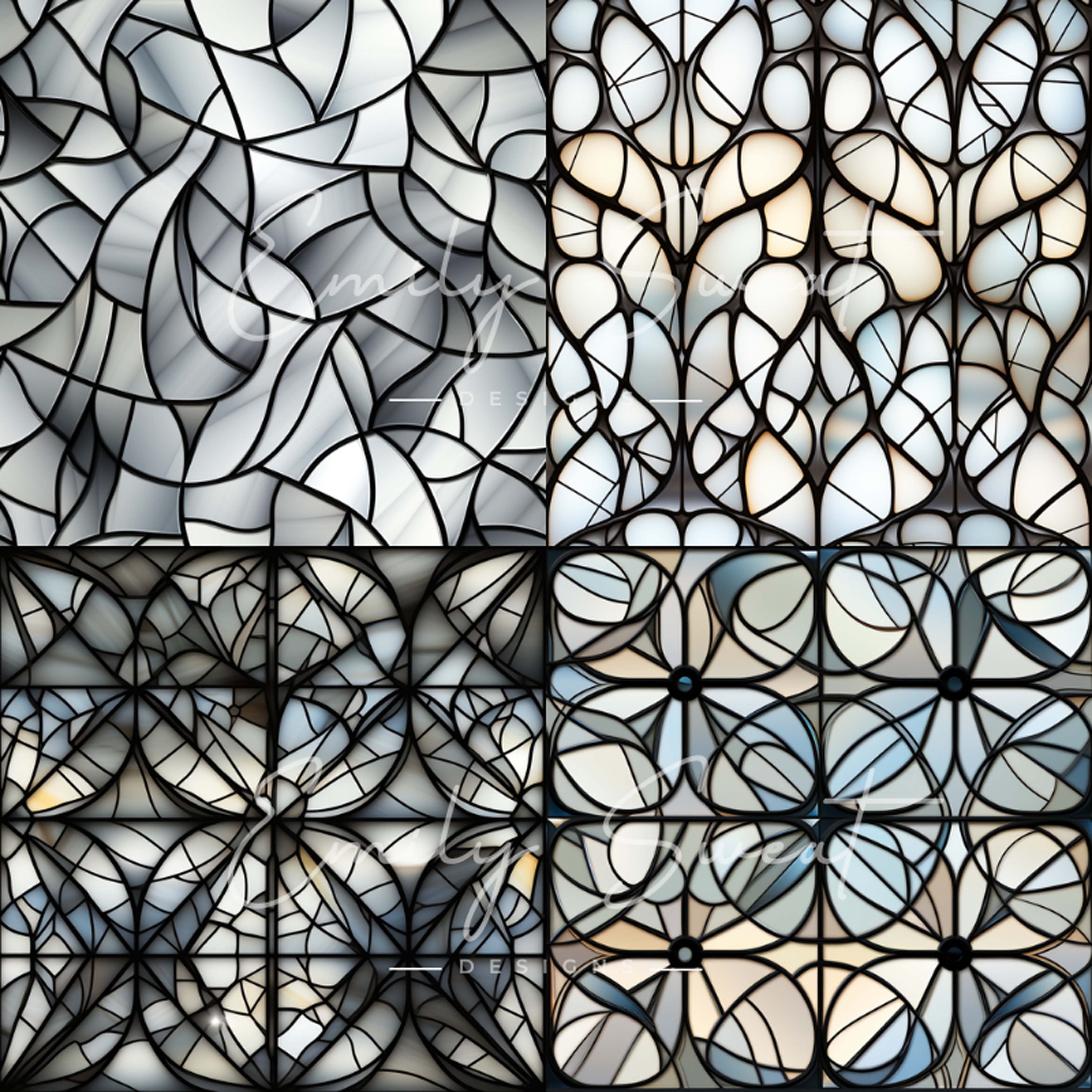 Black & White Stained Glass Digital Paper 8 Seamless - Etsy