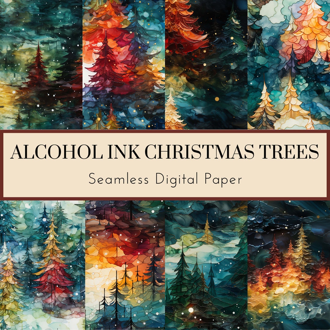 Alcohol Ink Christmas Trees Digital Paper, 8 Seamless Patterns ...