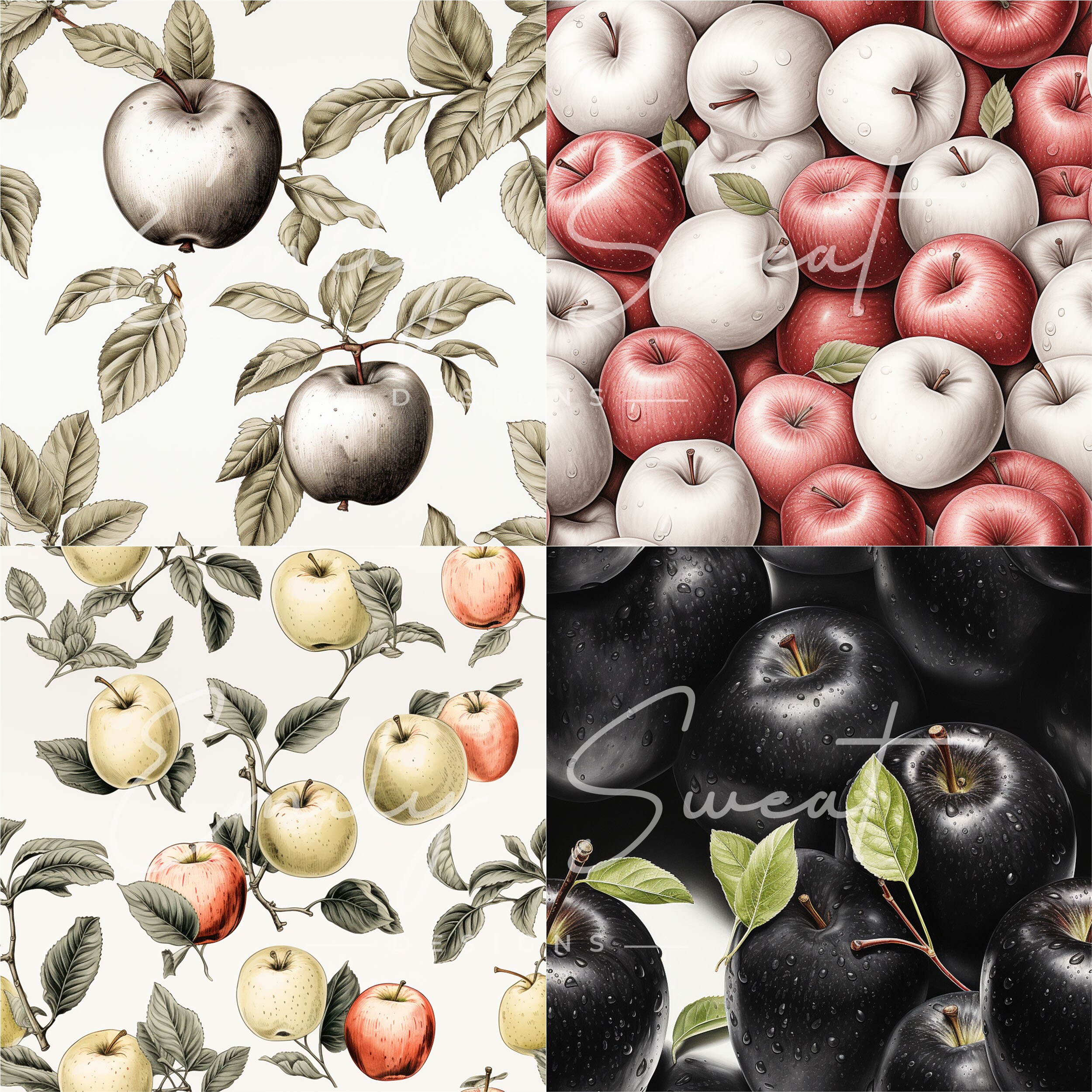 Apples Volume 1 Digital Paper - 8 Seamless Patterns - Instant Download ...