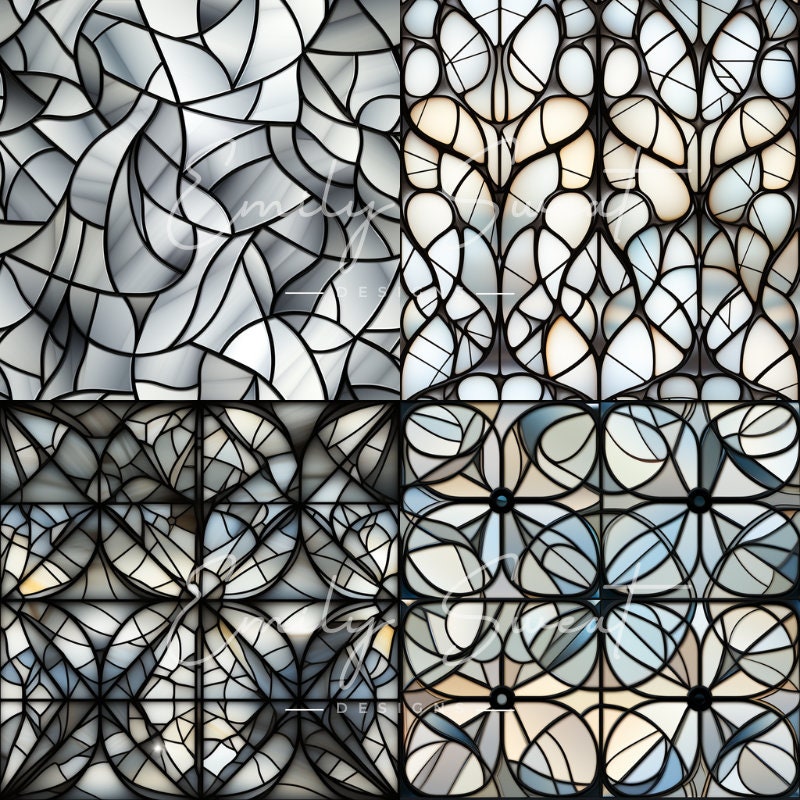 Black & White Stained Glass Digital Paper 8 Seamless - Etsy