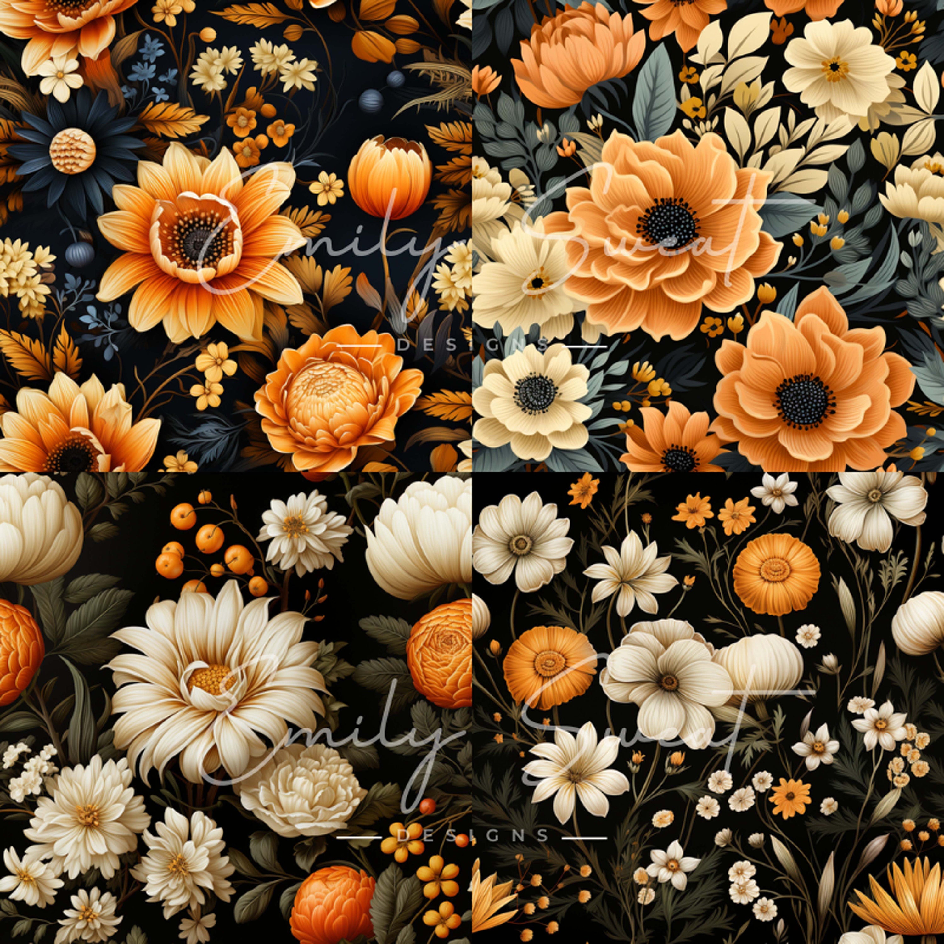Fall Florals Digital Paper Pack, 12 Seamless Patterns, Commercial ...