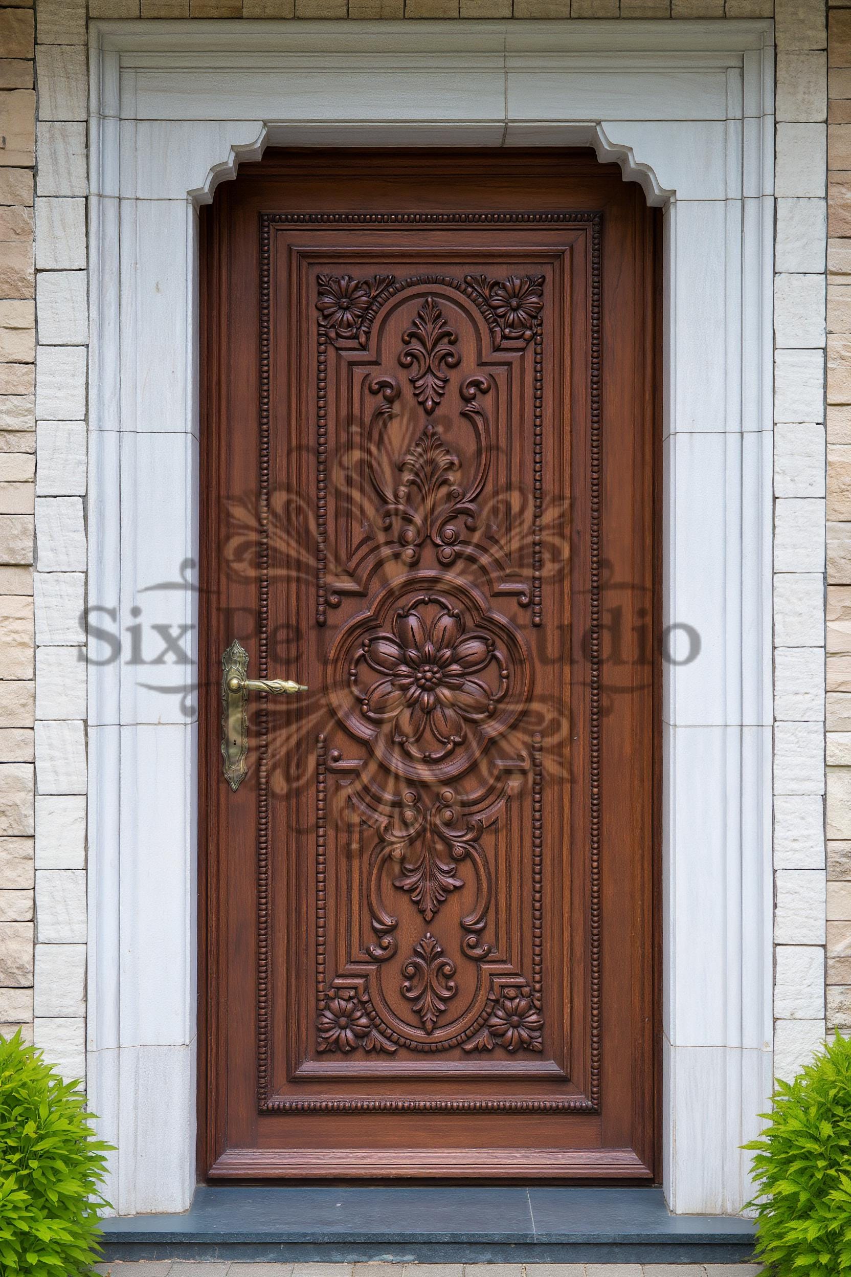Luxury Hand-carved Solid Wood Main Door With Floral Medallion Design - Etsy