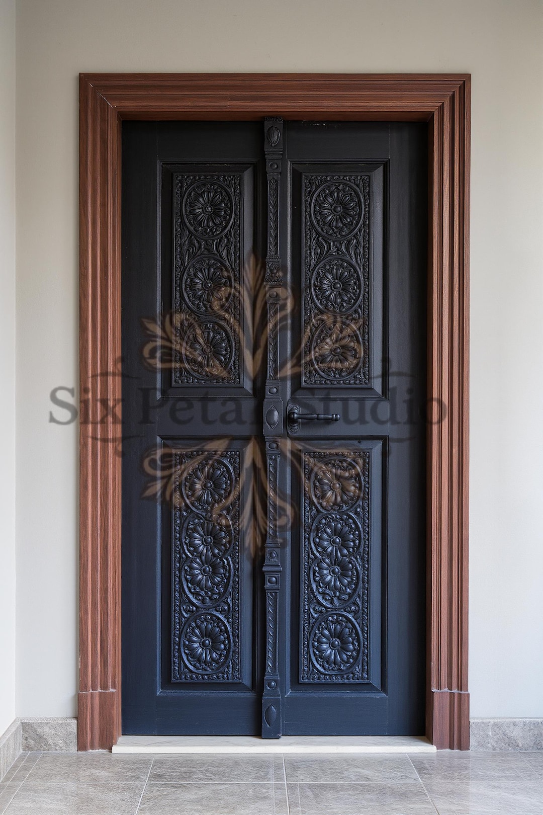 Hand-carved Solid Wood Double Doors | Gothic Floral Rosette Panels - Etsy