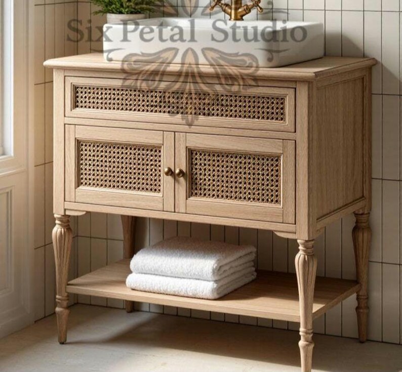 Solid Wood Cane Bathroom Vanity, Modern Farmhouse Storage Cabinet - Etsy UK