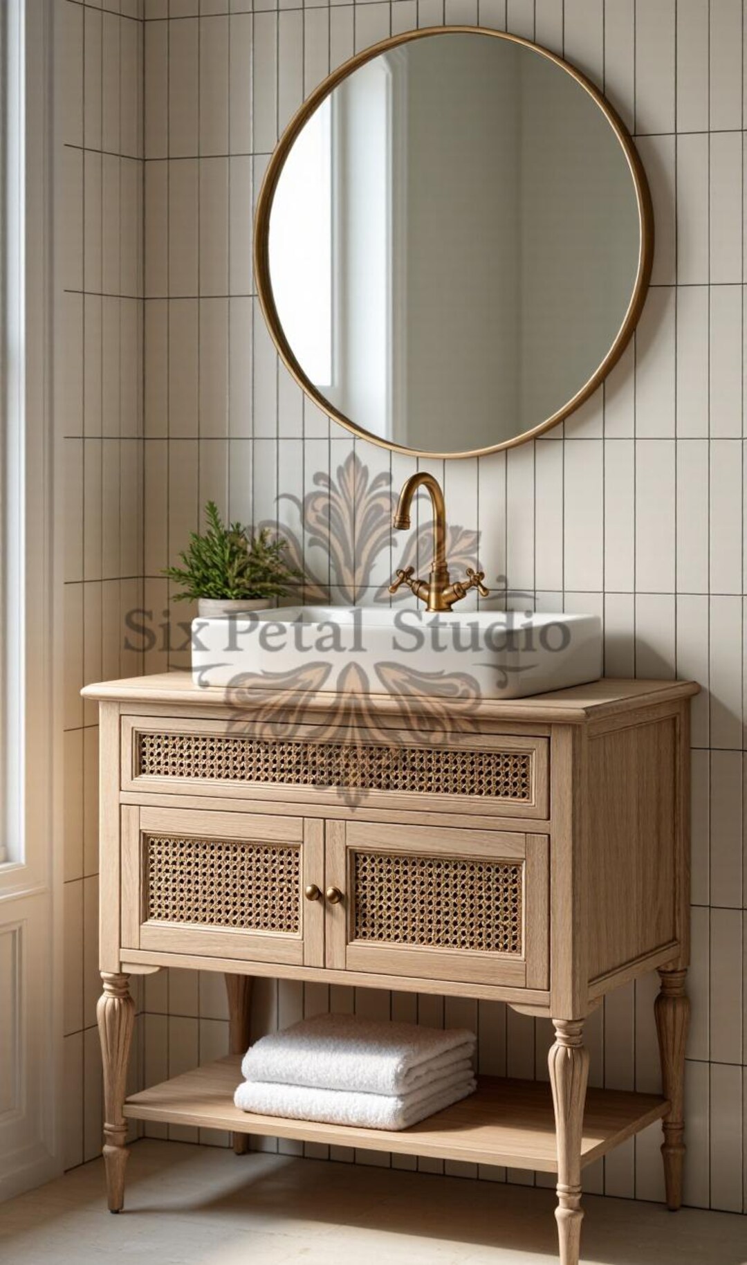 Solid Wood Cane Bathroom Vanity, Modern Farmhouse Storage Cabinet - Etsy