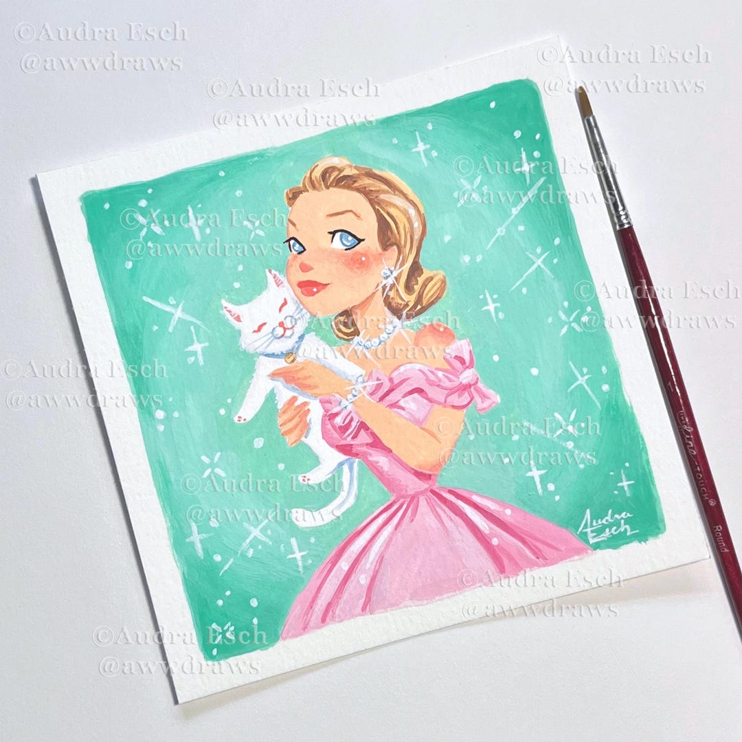 Grace Kelly - Cats 'n Glamour - 5 X 5 Inches - Original Gouache ...